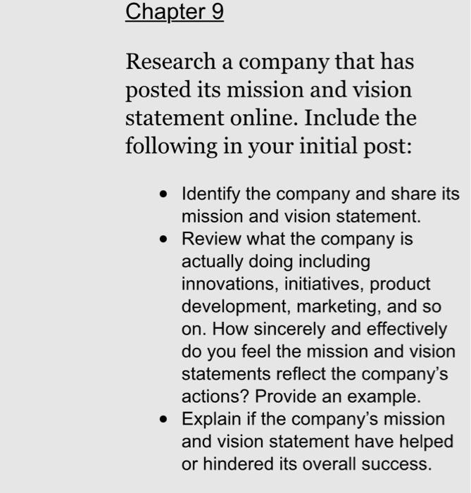 Solved Chapter 9 Research a company that has posted its | Chegg.com