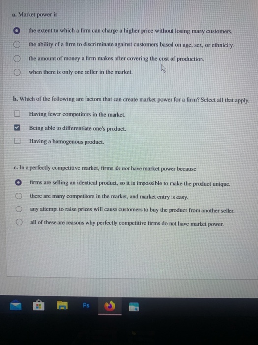 Solved a. Market power is the extent to which a firm can | Chegg.com