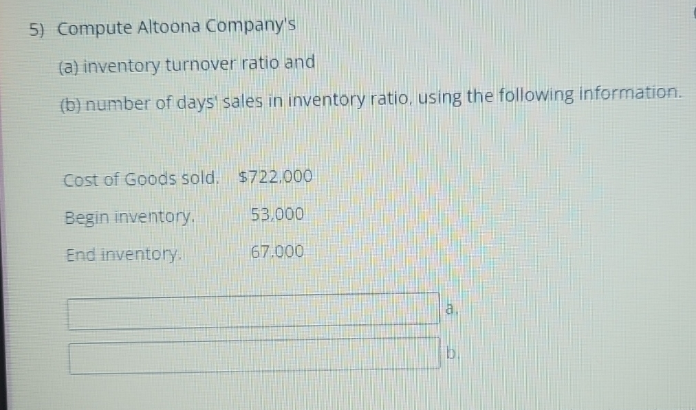 Solved Compute Altoona Company's(a) ﻿inventory turnover | Chegg.com