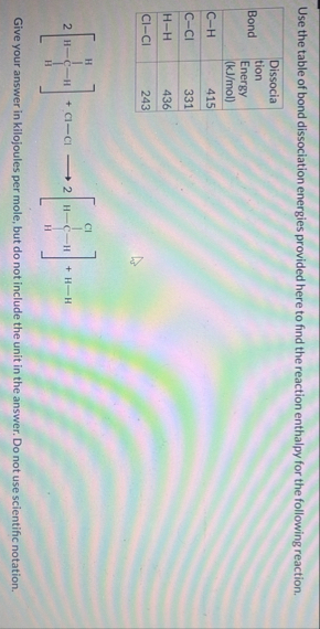 Solved Use the table of bond dissociation energies provided | Chegg.com