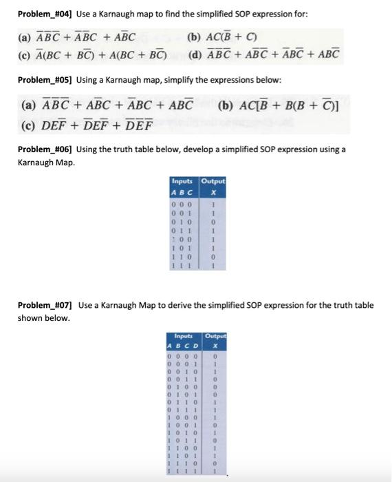 Solved Problem_\#04] Use a Karnaugh map to find the | Chegg.com