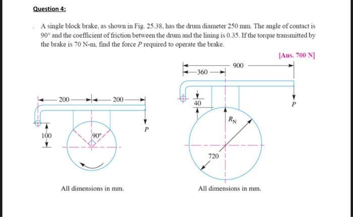Solved Question 4: A single block brake, as shown in Fig. | Chegg.com