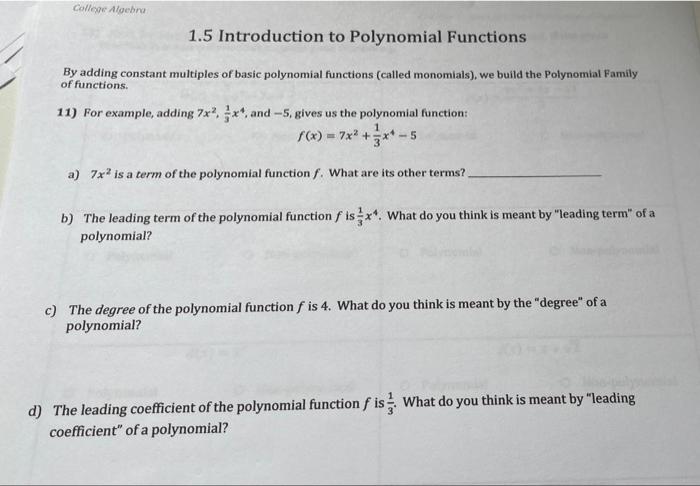 Solved College Algebra 1.5 Introduction to Polynomial | Chegg.com