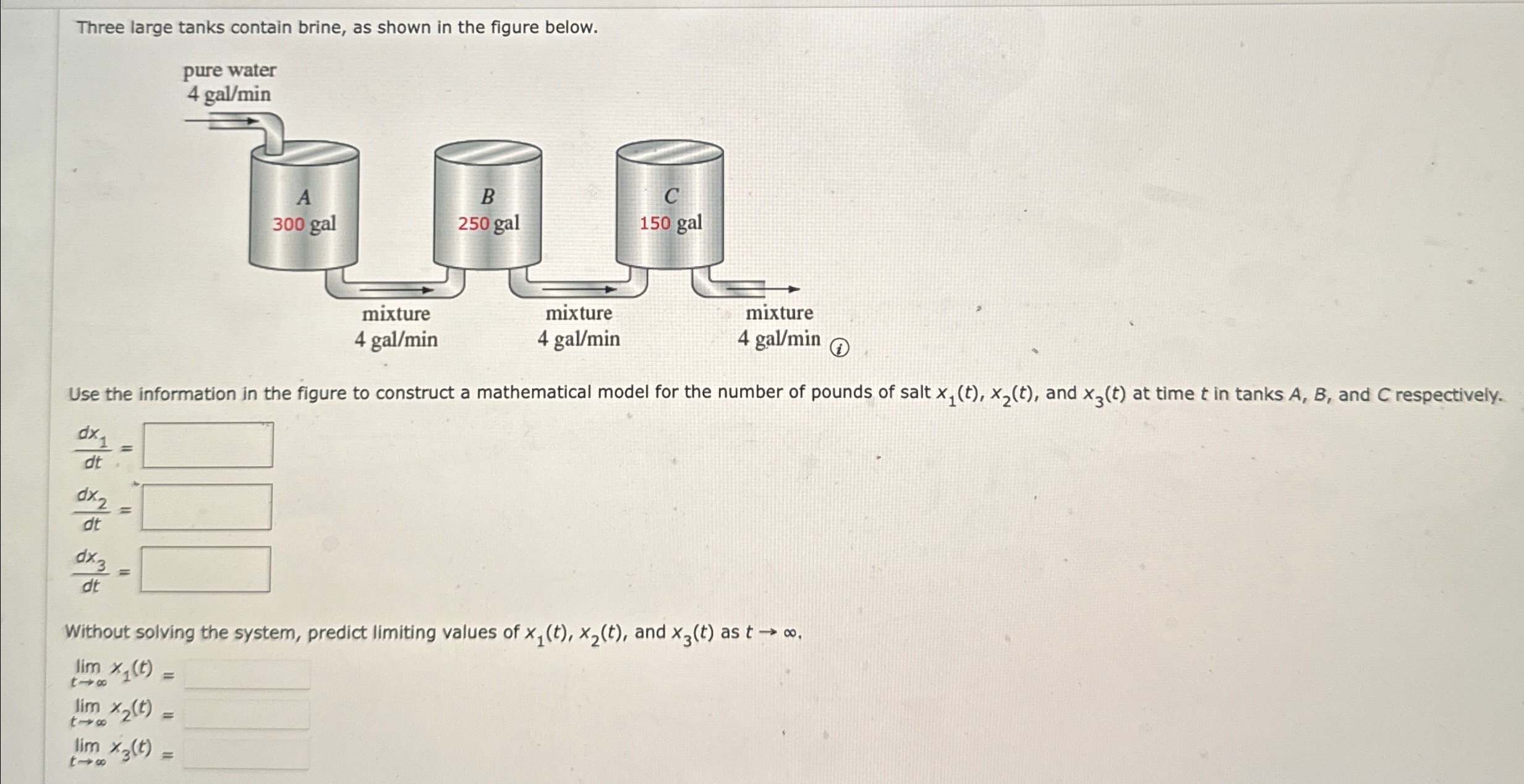 Solved Three large tanks contain brine, as shown in the | Chegg.com