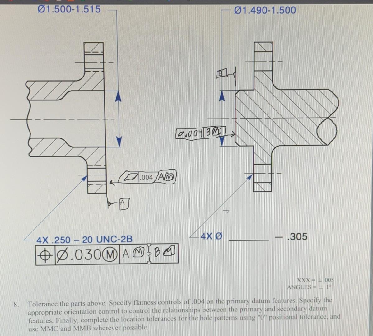 Solved features. Finally, complete the location tolerances | Chegg.com