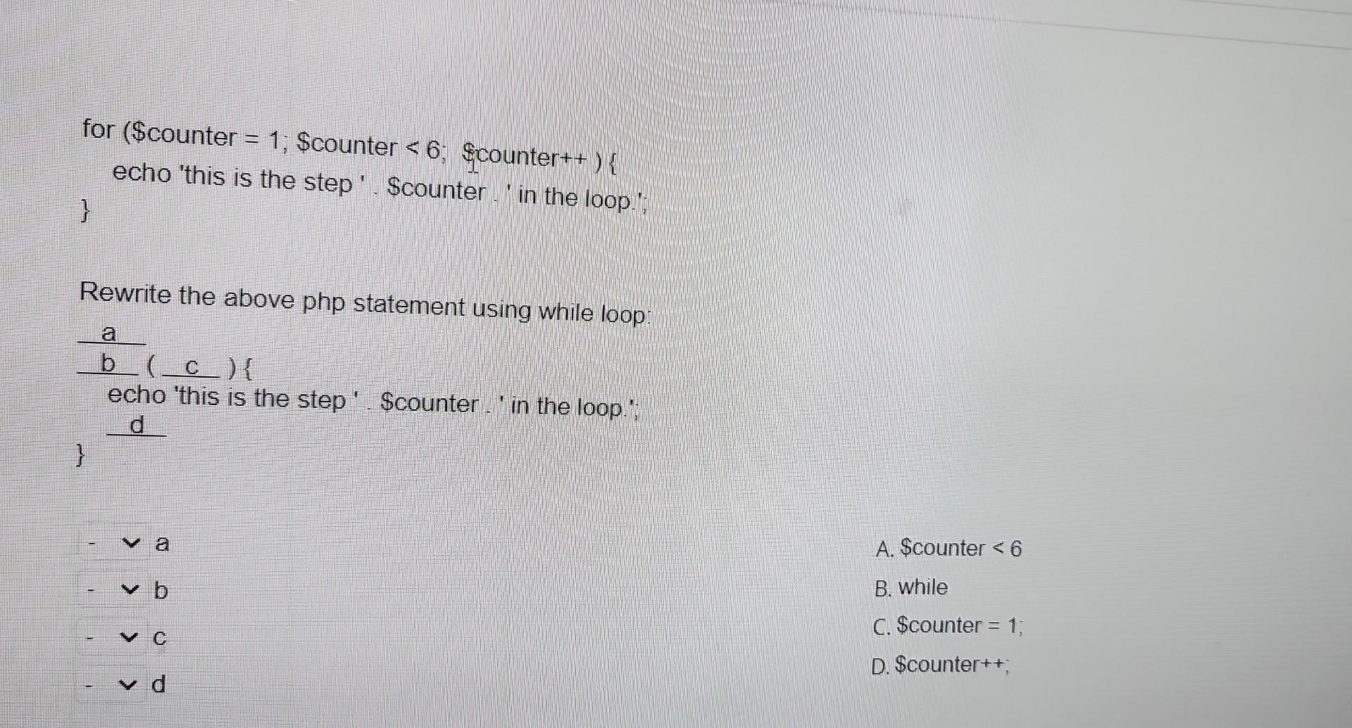 Solved for ($ counter =1; scounter