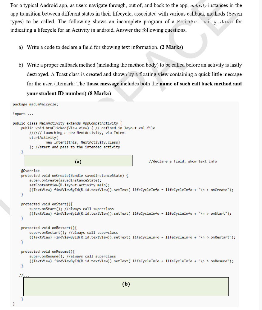 Solved For a typical Android app, as users navigate through, | Chegg.com