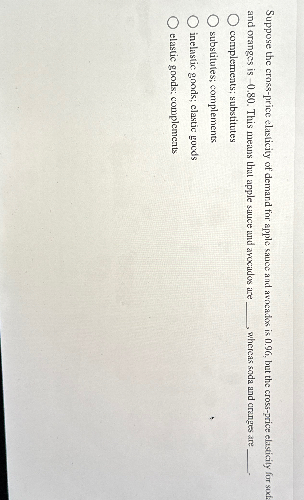 Solved Suppose the cross-price elasticity of demand for | Chegg.com