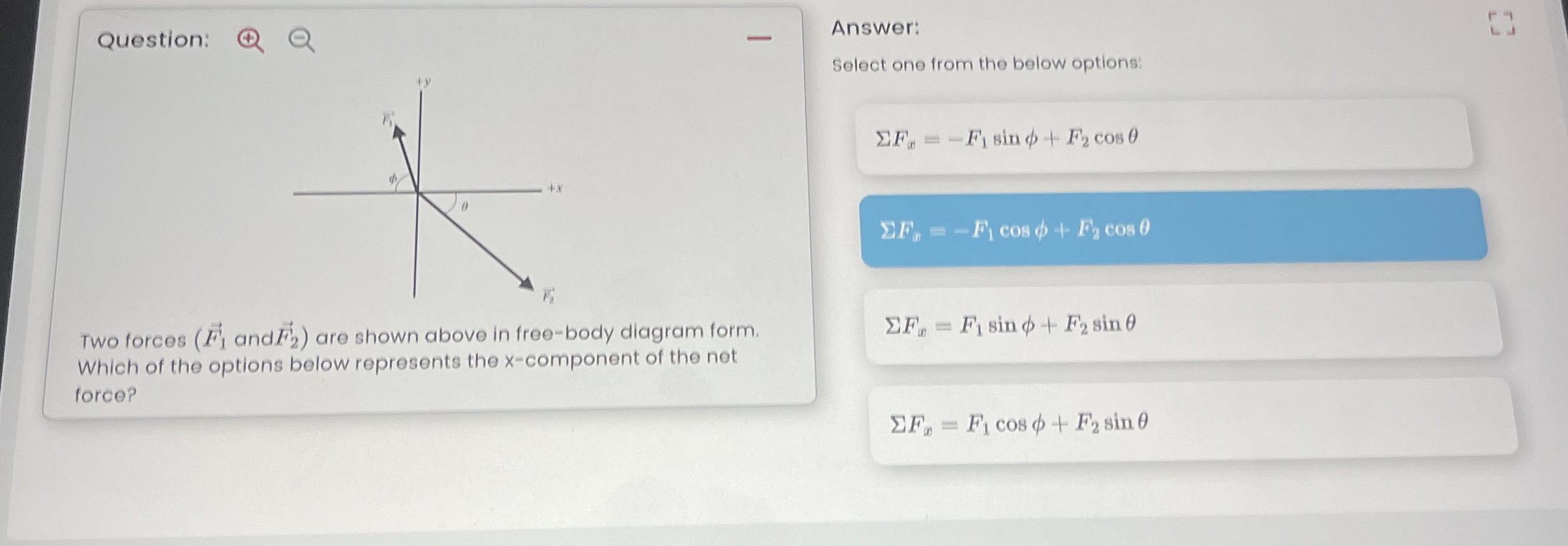 Solved Question:Two forces ( ﻿vec(F)1 ﻿and (:vec(F)2} ﻿are | Chegg.com