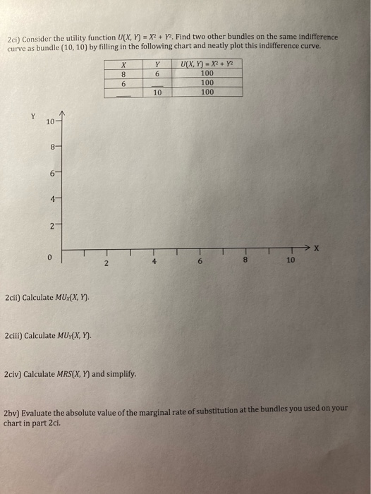 Solved 2ci) Consider the utility function U(X,Y)= X2 + Y. | Chegg.com