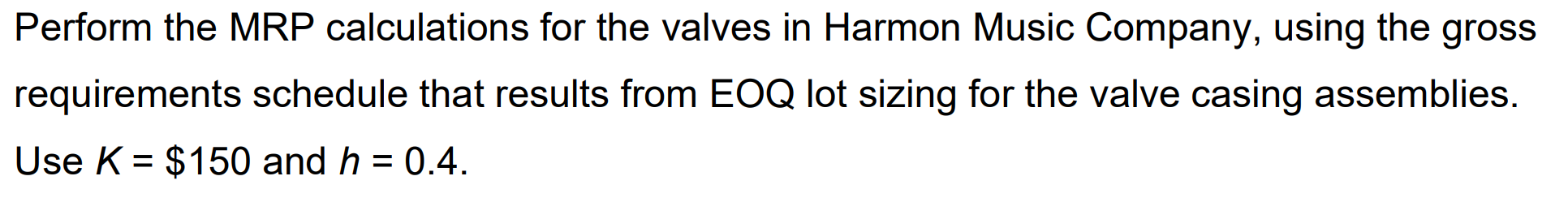 Solved Perform the MRP calculations for the valves in Harmon | Chegg.com