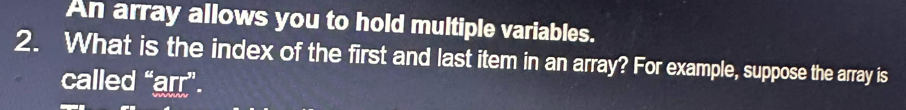 Solved What is the index of the first and last item in an | Chegg.com
