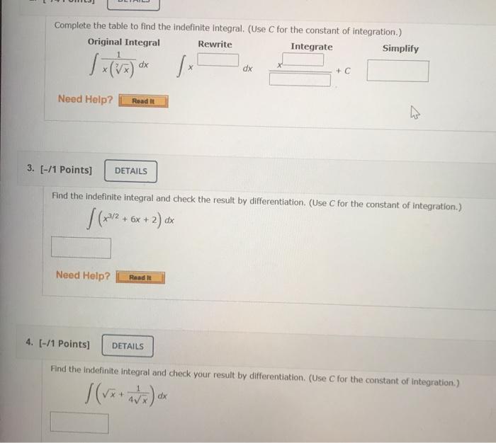 Solved Complete the table to find the indefinite Integral. | Chegg.com