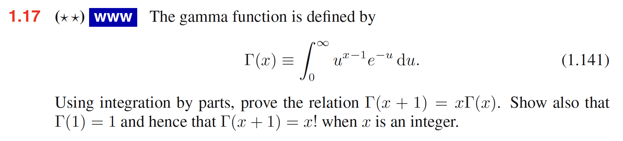Solved 1.17(******) ﻿WWw The gamma function is defined | Chegg.com