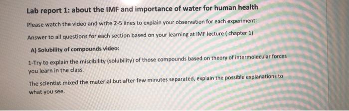 Lab report 1: about the IMF and importance of water | Chegg.com