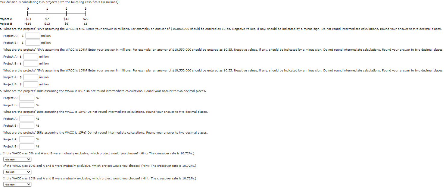 Solved (our division is considering two projects with the | Chegg.com