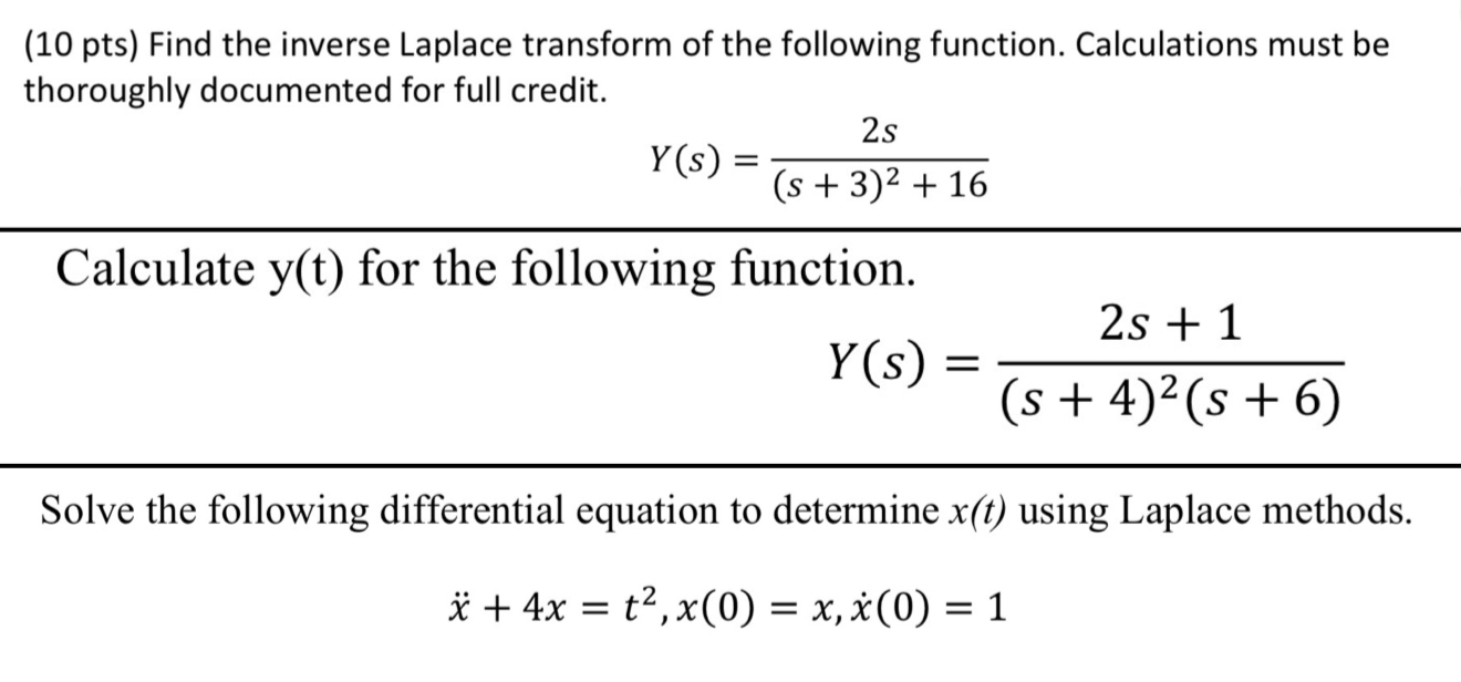 Solved (10 ﻿pts) ﻿Find the inverse Laplace transform of the | Chegg.com