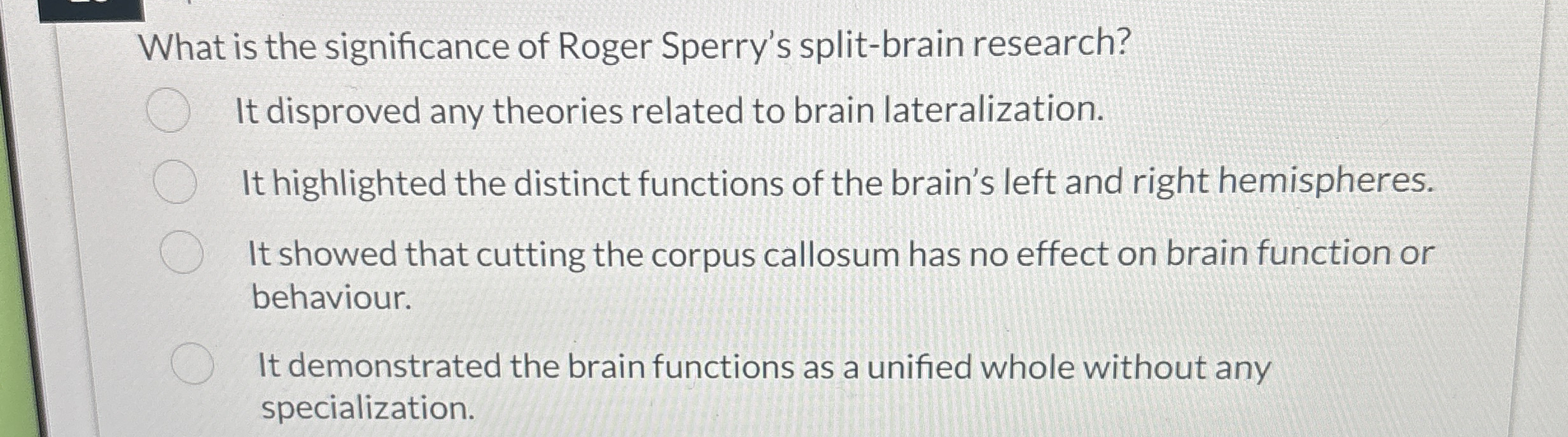 Solved What is the significance of Roger Sperry's | Chegg.com
