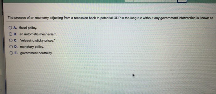 Solved The process of an economy adjusting from a recession | Chegg.com