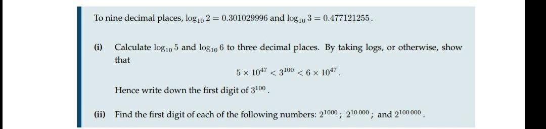 Solved To nine decimal places, log10 2 = 0.301029996 and | Chegg.com