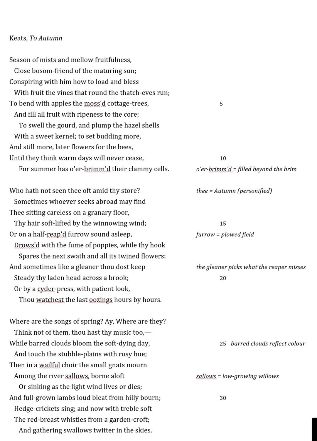 The second stanza of To Autumn consists of a series | Chegg.com