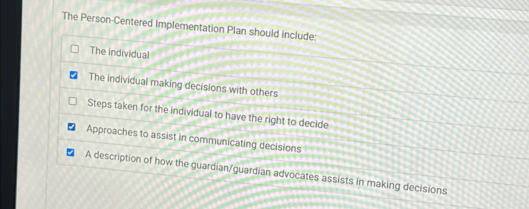 Solved The Person-Centered Implementation Plan should | Chegg.com