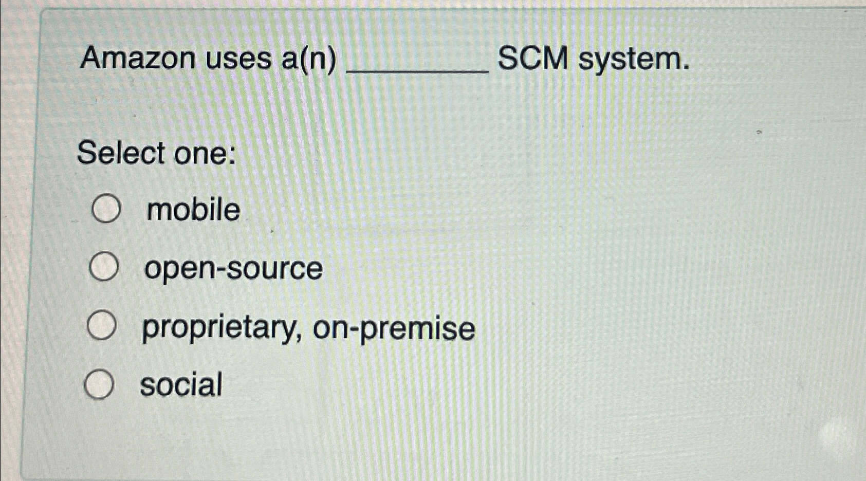 Solved Amazon uses a(n) __ ﻿SCM system.Select | Chegg.com
