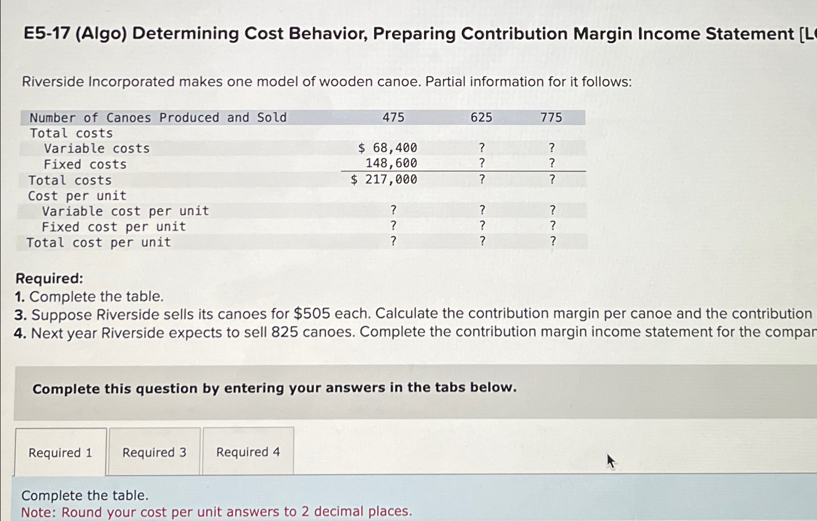 Solved E5-17 (Algo) ﻿Determining Cost Behavior, Preparing | Chegg.com