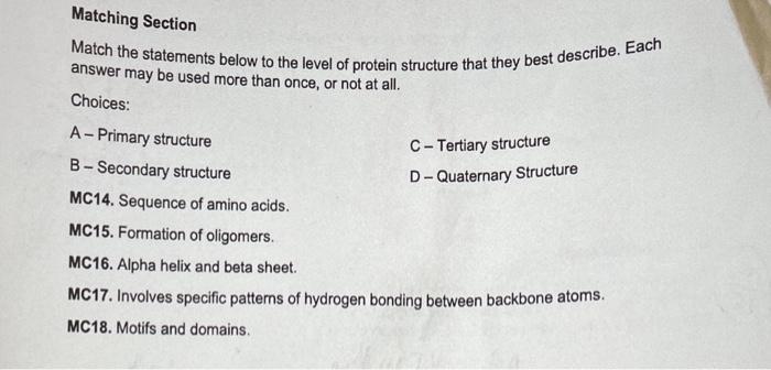 Solved Matching Section Match the statements below to the | Chegg.com