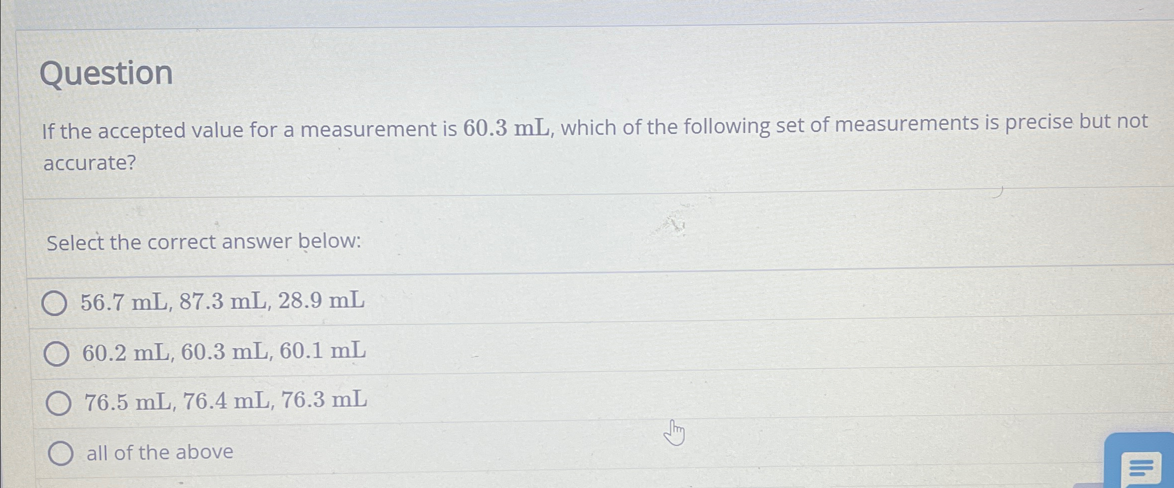 Solved QuestionIf the accepted value for a measurement is | Chegg.com