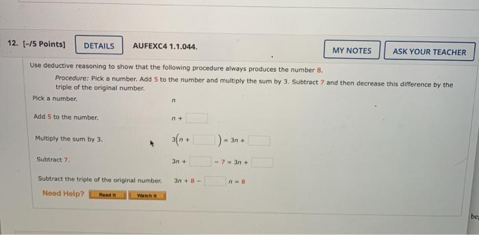 Solved 12. (-/5 Points) DETAILS AUFEXC4 1.1.044 MY NOTES ASK | Chegg.com