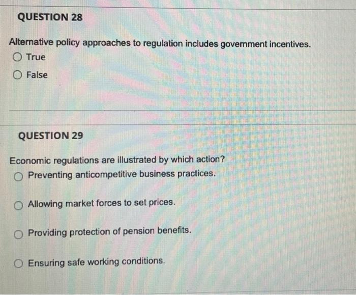 Solved QUESTION 28 Alternative policy approaches to | Chegg.com