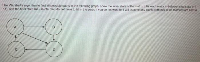 Solved Use Warshall's algorithm to find all possible paths | Chegg.com