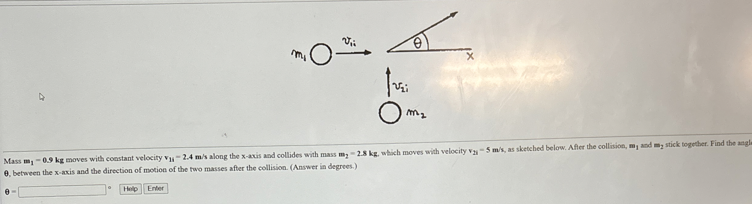 Solved Mass m1=0.9kg ﻿moves with constant velocity v1i=2.4ms | Chegg.com