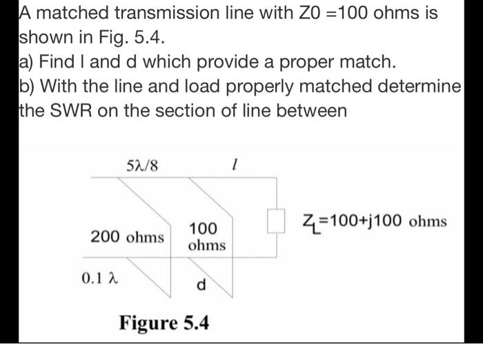 A matched transmission line with ZO = 100 ohms is | Chegg.com