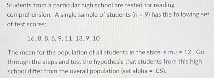 Solved Students from a particular high school are tested for | Chegg.com