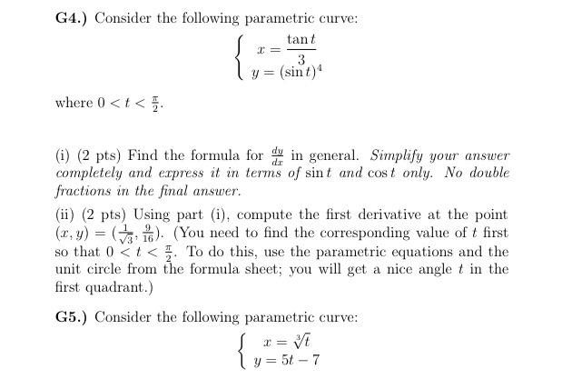 Solved G4.) Consider the following parametric curve: | Chegg.com