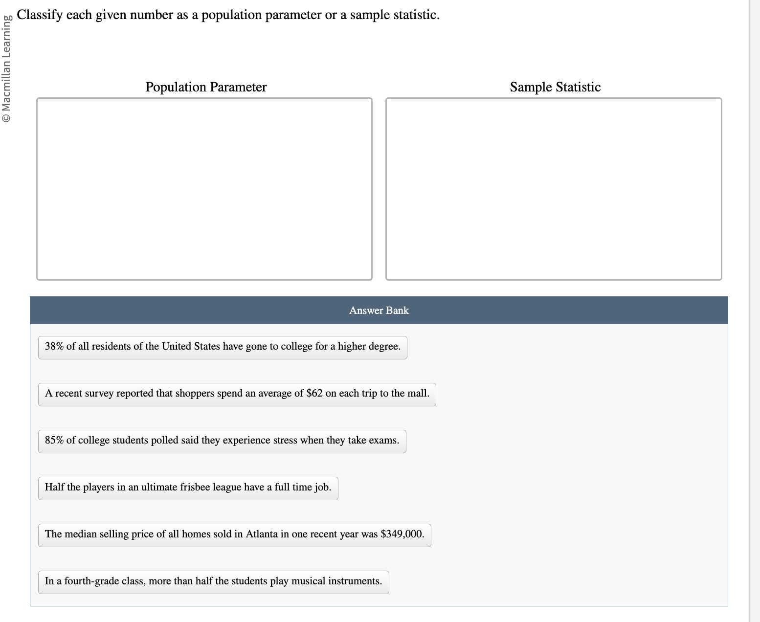 Solved Classify each given number as a population parameter | Chegg.com