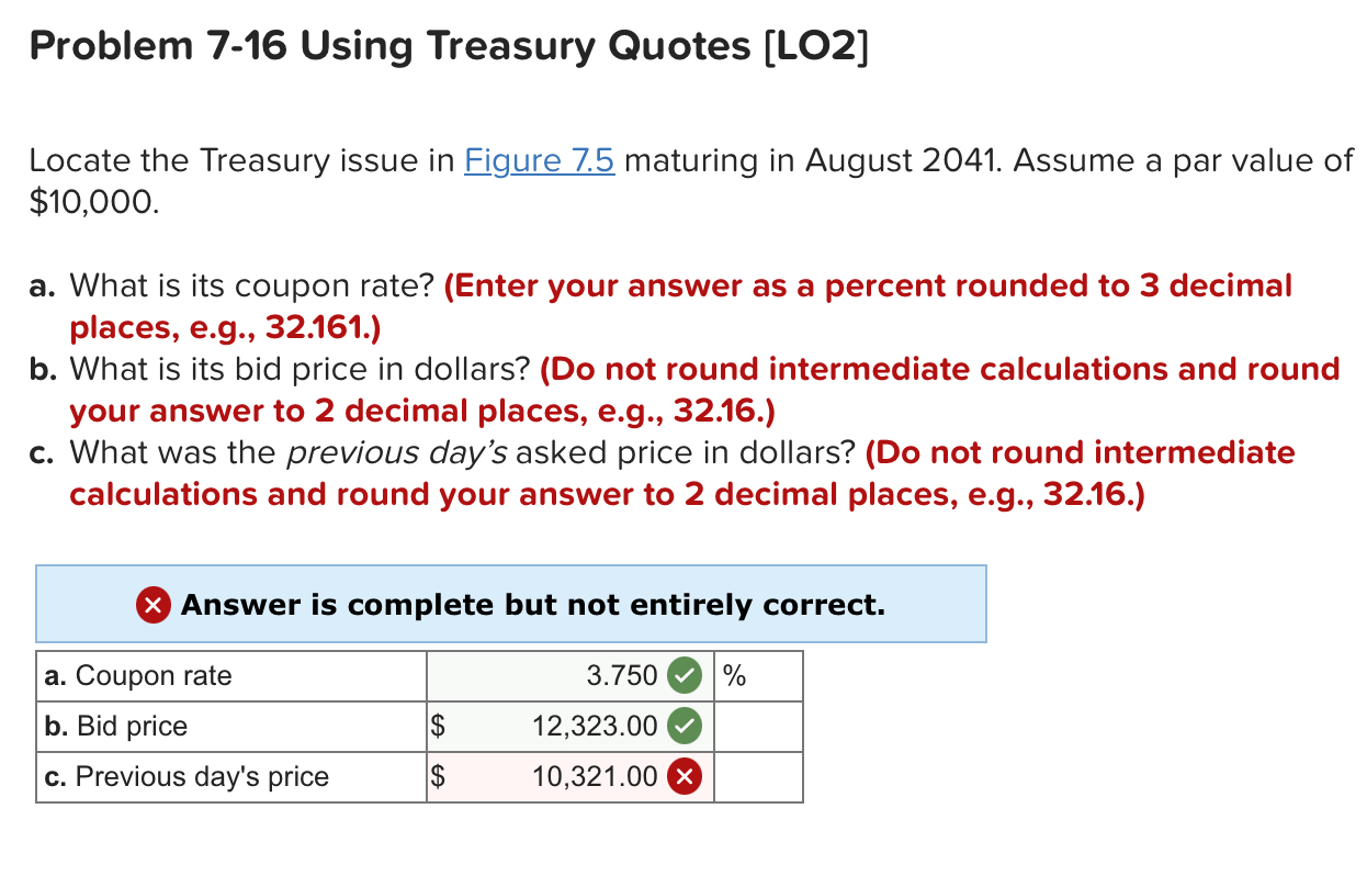 Problem 7-16 ﻿Using Treasury Quotes [LO2]Locate the | Chegg.com