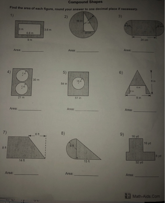 Solved Compound Shapes Find the area of each figure, round | Chegg.com
