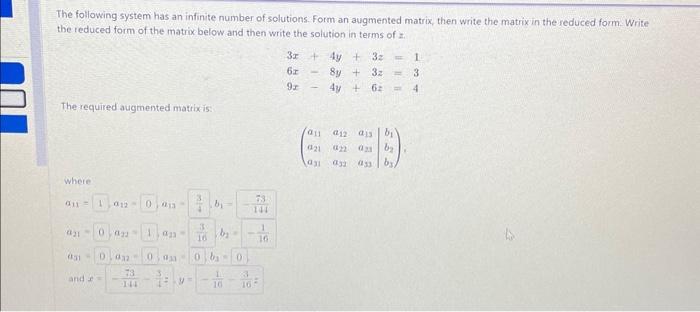 Solved The following system has an infinite number of | Chegg.com