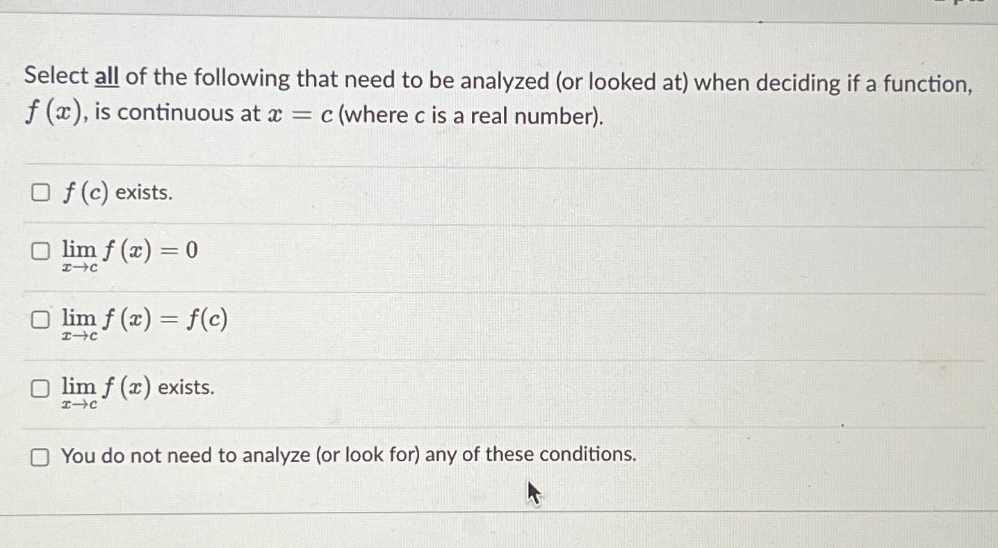 Solved Select all of the following that need to be analyzed | Chegg.com