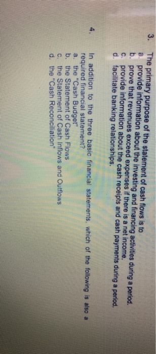 Solved 3 The Primary Purpose Of The Statement Of Cash Flows Chegg