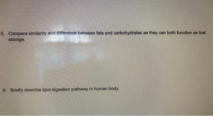 Solved 5. Compare similarity and difference between fats and | Chegg.com