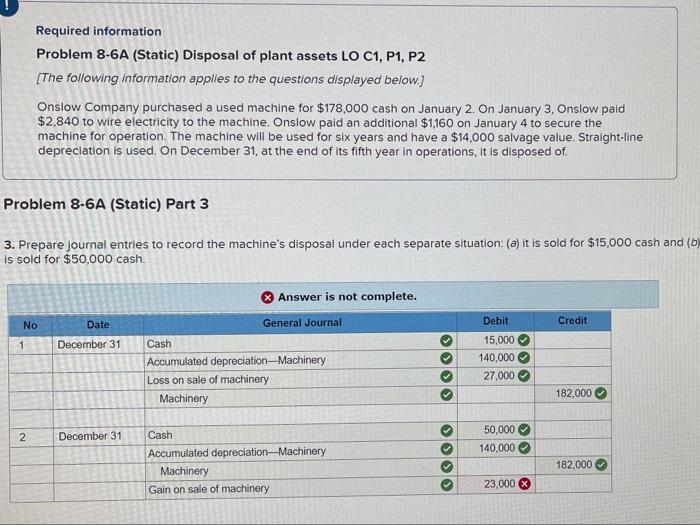 Solved Required information Problem 8-6A (Static) Disposal | Chegg.com