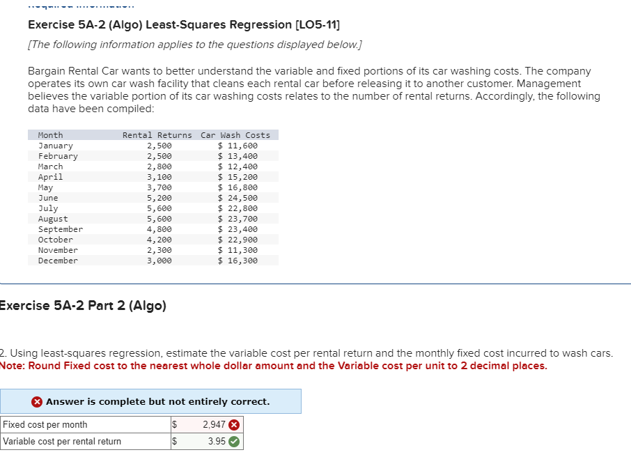 Solved Exercise 5A-2 (Algo) ﻿Least-Squares Regression | Chegg.com