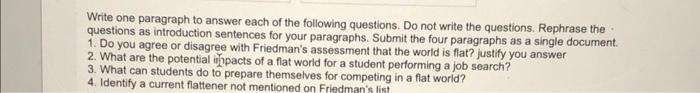 Write one paragraph to answer each of the following | Chegg.com