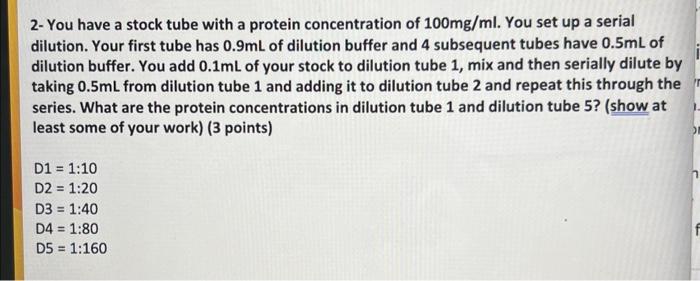 Solved 2-You have a stock tube with a protein concentration | Chegg.com