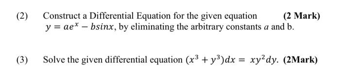 Solved (2) Construct a Differential Equation for the given | Chegg.com
