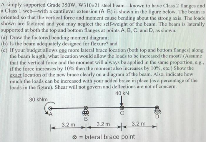 Solved A simply supported Grade 350W, W310x21 steel | Chegg.com